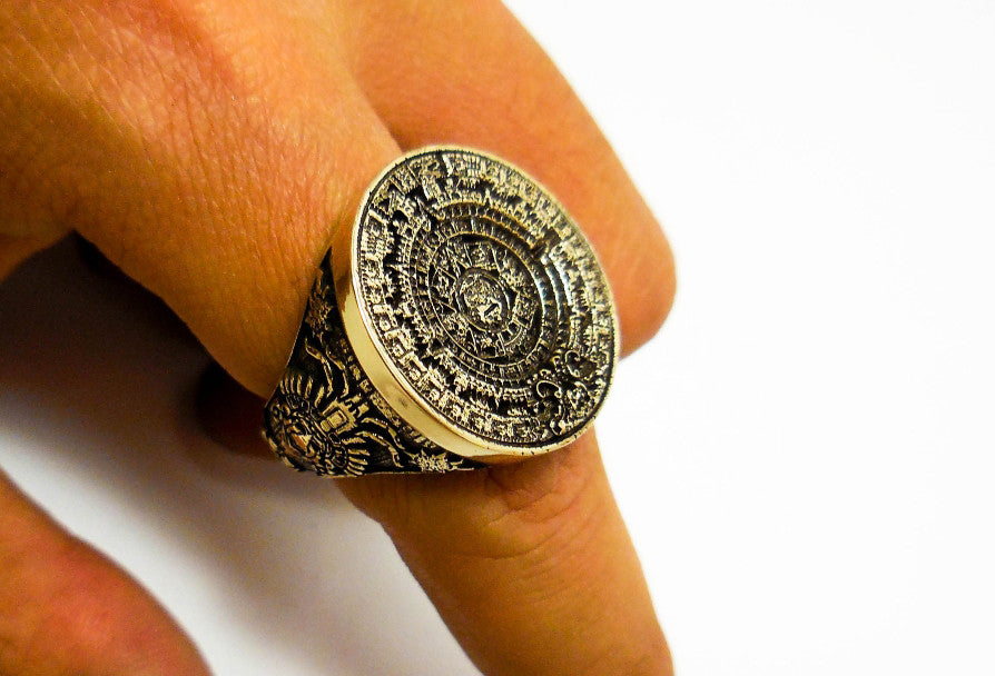 Tribal Mayan Aztec Calendar Sun Ring Aztec Mayan Ring Patterned Ring B ...